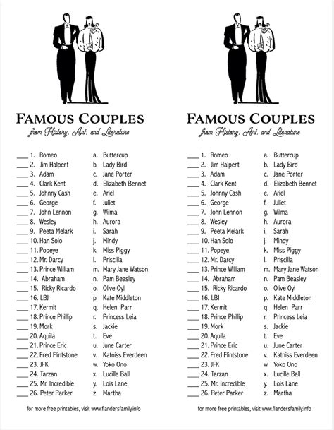 Famous Couples Matching Game Artofit