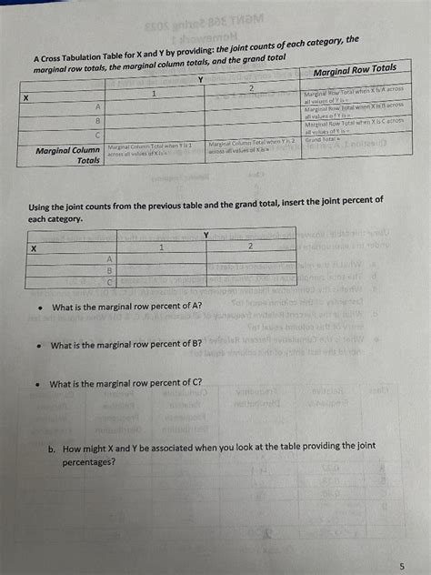 Solved A Cross Tabulation Table For X And Y By Providing