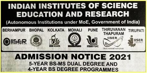 Eligibility For Iiser Bs Ms Dual Degree And Bs Degree Programs Online Admissions