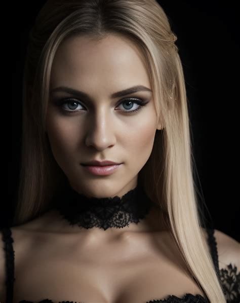A Close Up Of A Woman With Long Blonde Hair Wearing A Black Dress