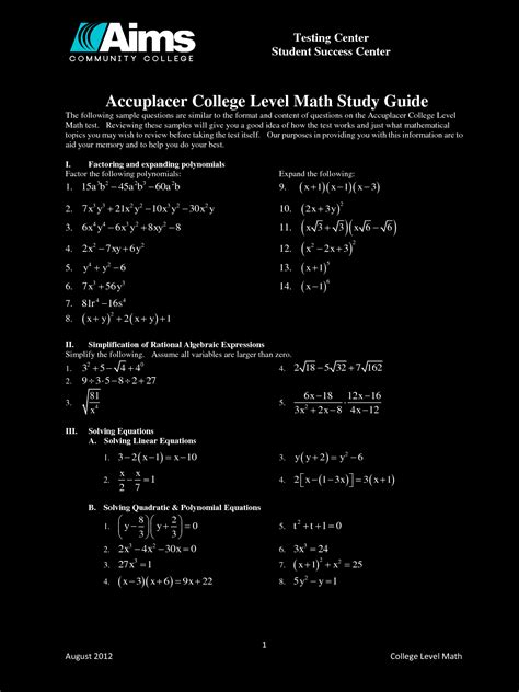 Accuplacer College Math Questions
