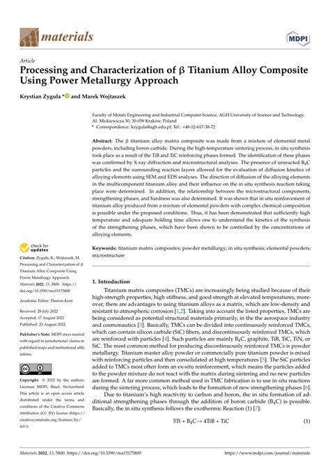 Pdf Processing And Characterization Of β Titanium Alloy Composite Using Power Metallurgy Approach
