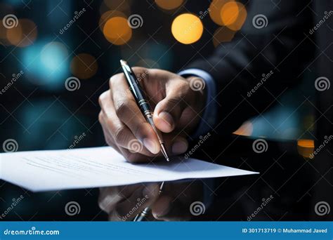 Business Commitment Sealed A Hand Signs A Contract Solidifying Prosperous Partnerships Stock