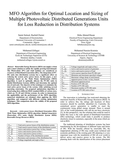 Pdf Mfo Algorithm For Optimal Location And Sizing Of Multiple Photovoltaic Distributed