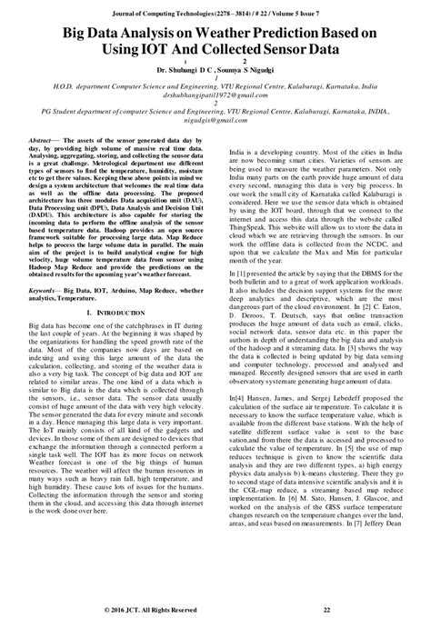 Pdf Big Data Analysis On Weather Prediction Based On Using Iot And Collected Sensor Data