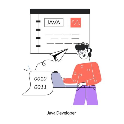 Una Mini Ilustración Lineal Bien Diseñada De Un Desarrollador De Java Vector Premium