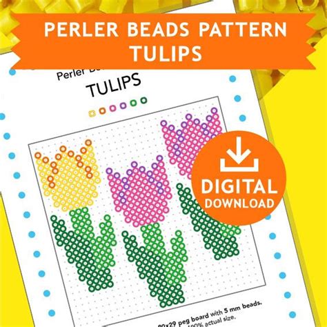 Tulips Easter Decoration Hama Fuse Beads Pyssla Present Templates Tutorial Printable Craft