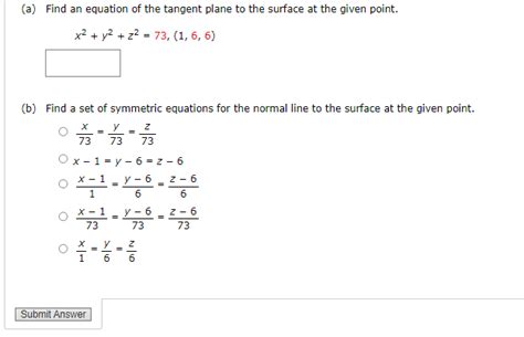 Solved Find An Equation Of The Tangent Plane To The Surface