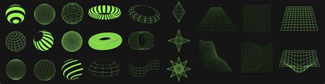 Big Set Of Wireframe Shapes Cyber Neo Futuristic Grids 3d Mesh Objects And Shapes Wireframe