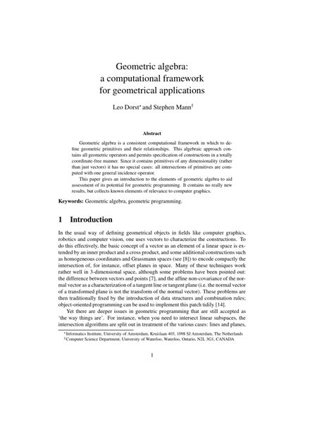 Pdf Geometric Algebra A Computational Framework For Geometrical