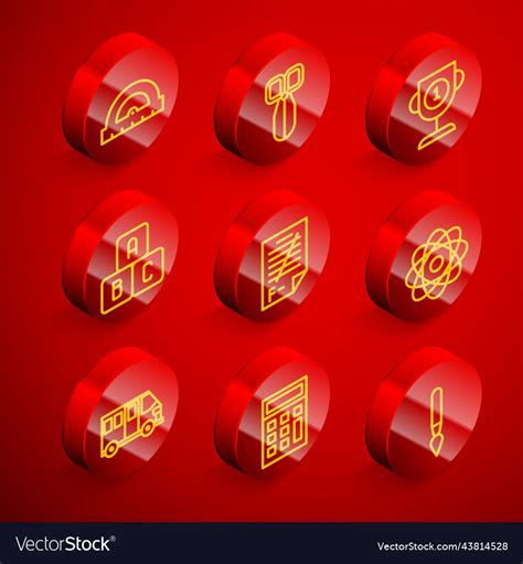 Set Line Protractor Scissors Award Cup Abc Vector Image