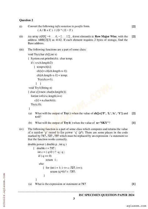 ISC Class Computer Science Specimen Paper PDF