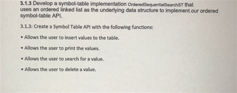 Solved 313 Develop A Symbol Table Implementation