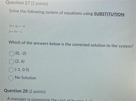 [answered] question 27 2 points solve the following system of equations