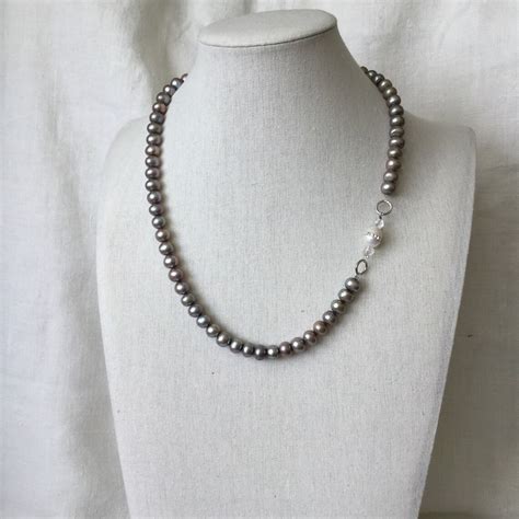 9mm Gray Freshwater Pearl Necklace And Swarovski Crystal Pearl Etsy