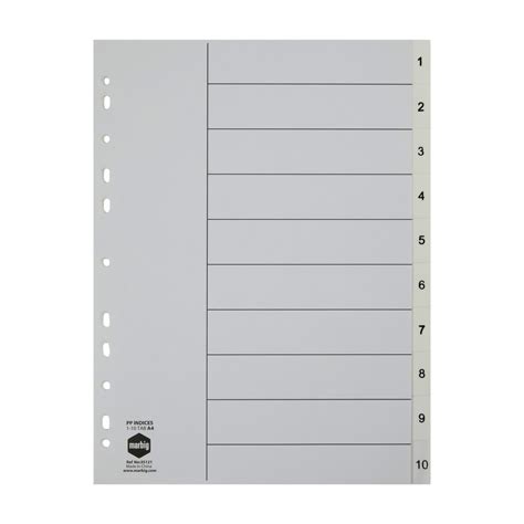 6x Marbig Pp 1 10 Tab A4 Lever Archbinder Dividerindices Filing