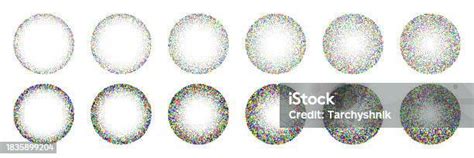 둥근 모양의 점선 물체 빈티지 점묘 요소 페이드 그라데이션 점묘 점착 그리기 점을 사용한 음영 처리 컬러 붕괴 효과 노이즈 거친 질감 벡터 일러스트 레이 션 0명에 대한