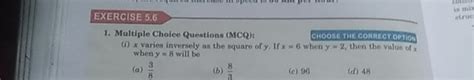 Exercise 5 6 Multiple Choice Questions Mcq Choose The Gorhect Opzioa