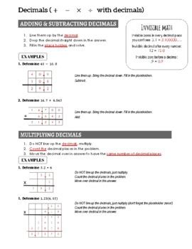 Decimal Operations Notes By Rachel Willms TPT