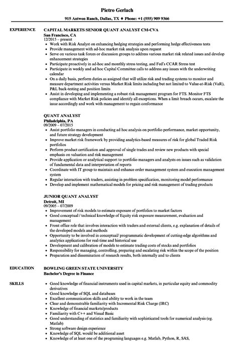 Quant Analyst Resume Samples Velvet Jobs