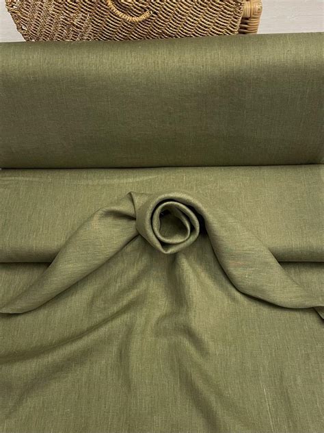 Ткань льняная смягченная безусадочная цвет светлый хаки