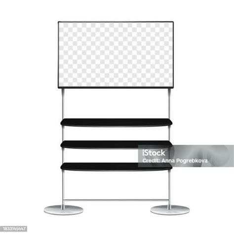 선반이 있는 무역 박람회 팝 Tv 스탠드 전면 보기 벡터 모형 무역 박람회 전시 모니터 디스플레이 모형 디자인용 템플릿 박람회에 대한 스톡 벡터 아트 및 기타 이미지