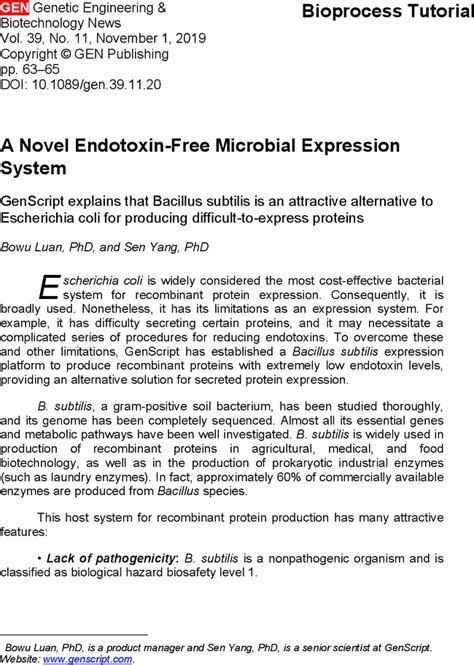 A Novel Endotoxin Free Microbial Expression System Genscript Explains That Bacillus Subtilis Is A Novel Endotoxin Free Microbial Expression System Genscript Explains That Bacillus Subtilis Is