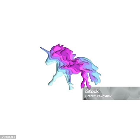 종이 절단 모양 유니콘 3d 종이 접기 유행 개념 패션 디자인입니다 벡터 일러스트 레이 션 0명에 대한 스톡 벡터 아트 및 기타 이미지 Istock