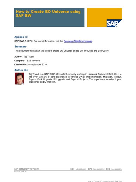 How To Create Bo Universe Using Sap Bw Pdf Login Databases