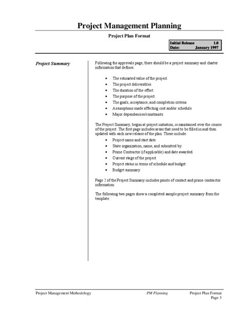 Project Plan Format Free Download