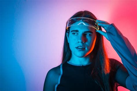 Premium Photo Futuristic Studio Portrait With Neon Lights