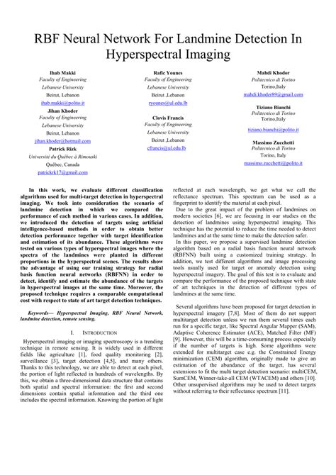 Pdf Rbf Neural Network For Landmine Detection In H Yperspectral Imaging