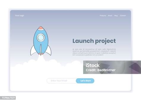 시작 비즈니스 프로젝트 시작 헤더 방문 페이지 템플릿의 성공적인 시작 로켓 발사 및 Ui 웹 등록 양식 배너 흰색 배경에 평면