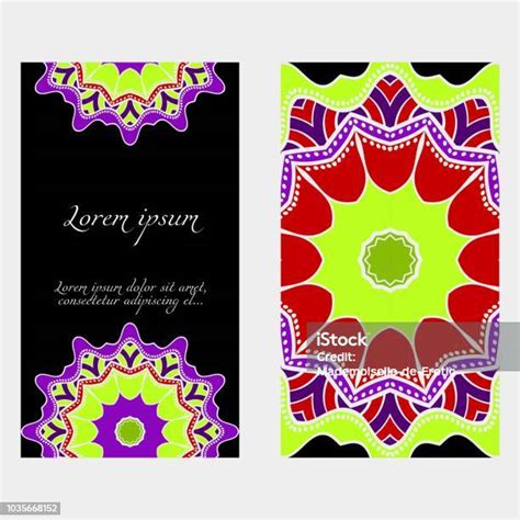 인사말 및 비즈니스 카드에 대 한 서식 파일이입니다 벡터 일러스트입니다 와 오리엔탈 패턴입니다 만다라입니다 웨딩 초대장 0명에 대한 스톡 벡터 아트 및 기타 이미지 Istock