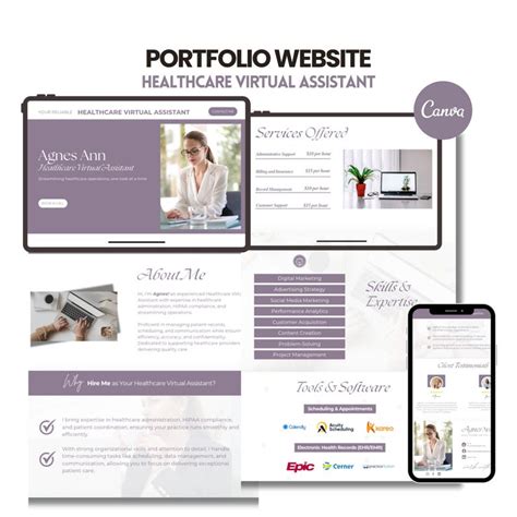 Healthcare Virtual Assistant Portfolio Website Template Editable Canva
