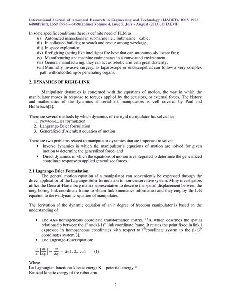 Modelling Of Flexible Link Manipulator Dynamics Using Rigid Link Theory With Pdf