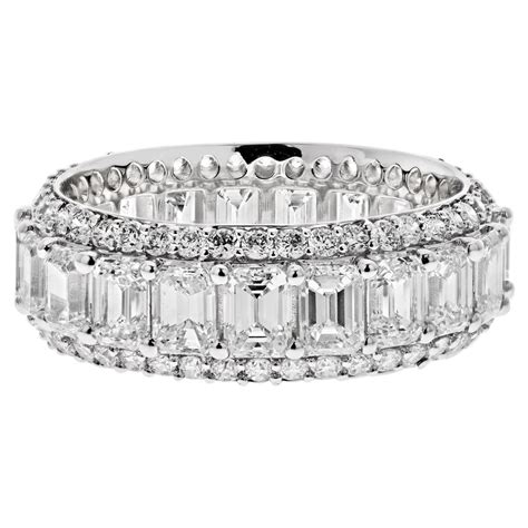 Customizable Emerald Cut And Round Diamond Eternity Band For Sale At