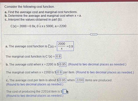 Solved Consider The Following Cost Function A Find The Average Cost And Marginal Cost