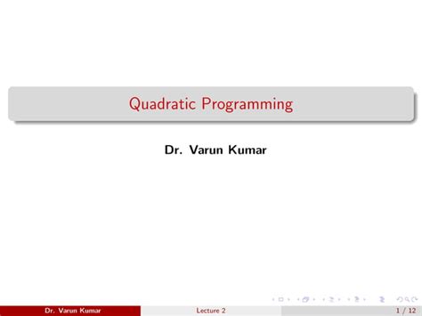 Quadratic Programming Tool Of Optimization Pdf Technology And Computing