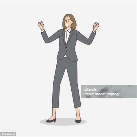 몸짓으로 긍정적 인 감정을 나타내는 비즈니스 여성은 주먹을 쥐었다 경영자에 대한 스톡 벡터 아트 및 기타 이미지 경영자