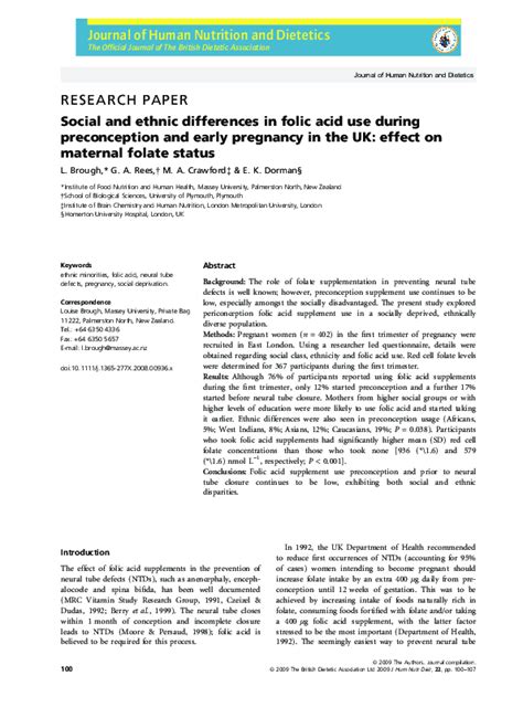 Pdf Social And Ethnic Differences In Folic Acid Use Preconception And
