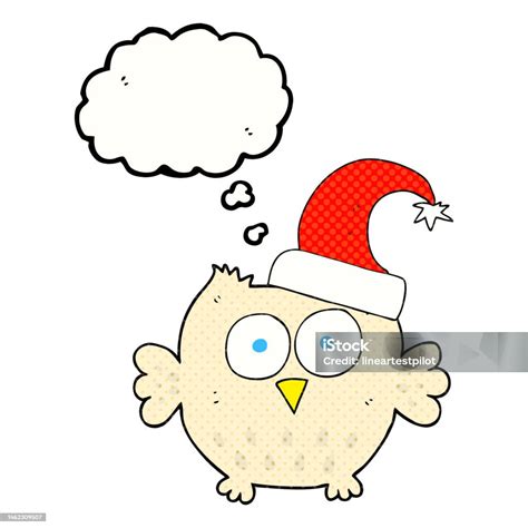 자유형 그린 생각 거품 만화 크리스마스 모자를 쓴 작은 올빼미 귀여운에 대한 스톡 벡터 아트 및 기타 이미지 귀여운 기이함