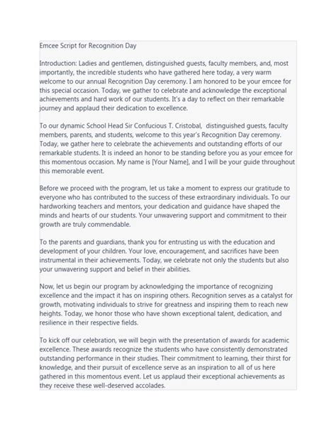 Emcee Script For Recognition Day Pdf Psychological Resilience