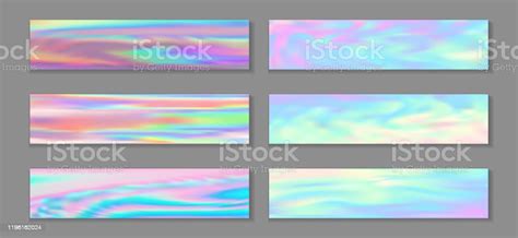 홀로 그래피 현대 배너 수평 유체 그라데이션 유니콘 배경 벡터 세트 요정 홀로그래피 0명에 대한 스톡 벡터 아트 및 기타 이미지 0명 노랑 무지갯빛 다양한 색상