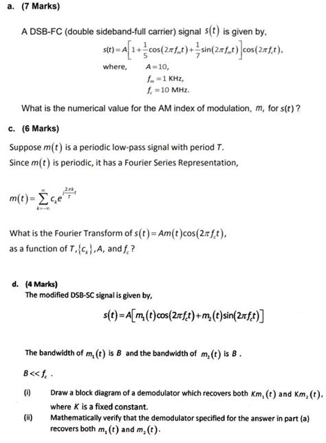 Solved A 7 Marks A Dsb Fc Double Sideband Full Carrier