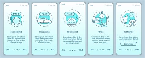 Room Amenities Onboarding Mobile App Page Screen Vector Template Hotel