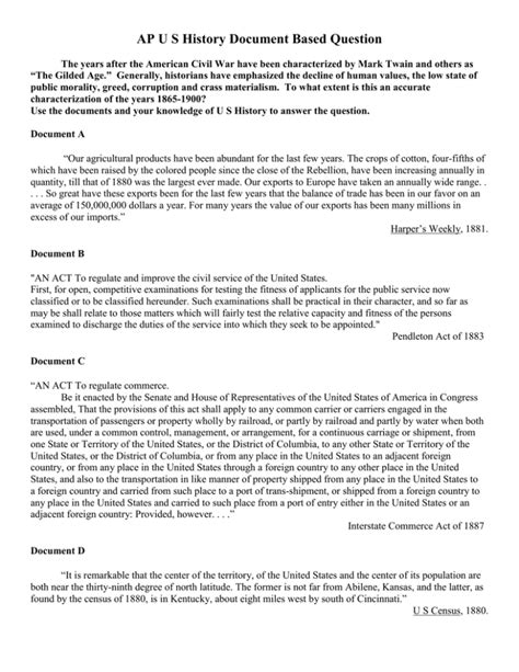 Ap Us History The Gilded Age Dbq 1865 1900
