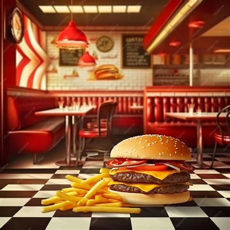 Premium Photo Classic American Diner With Cheeseburgers And Fries
