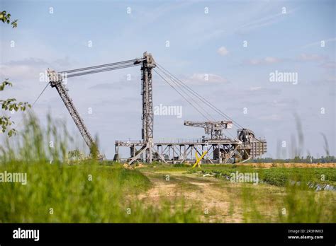 Landscape At Open Pit Hambach Lignite Mine In A Summer Landscape Showing Massive Rwe Machinery
