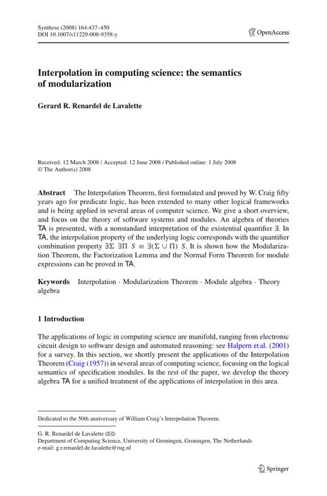 Pdf Interpolation In Computing Science The Semantics Of Modularization